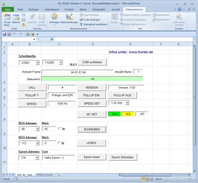 I2C RS232 Modem 2 Programmbeispiel / I2C RS232-Interface program Example