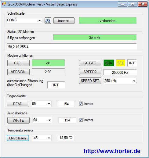 I2C USB Modem Programmbeispiel / I2C USB Interface program Example